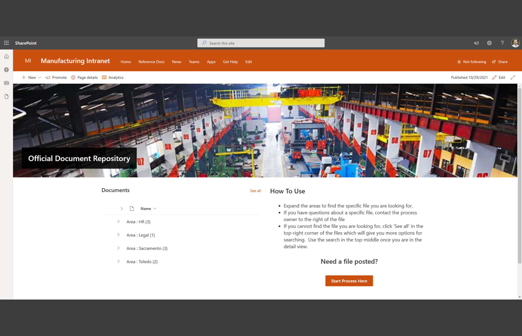 Manufacturing Intranet in SharePoint Online by eSoftware Associates